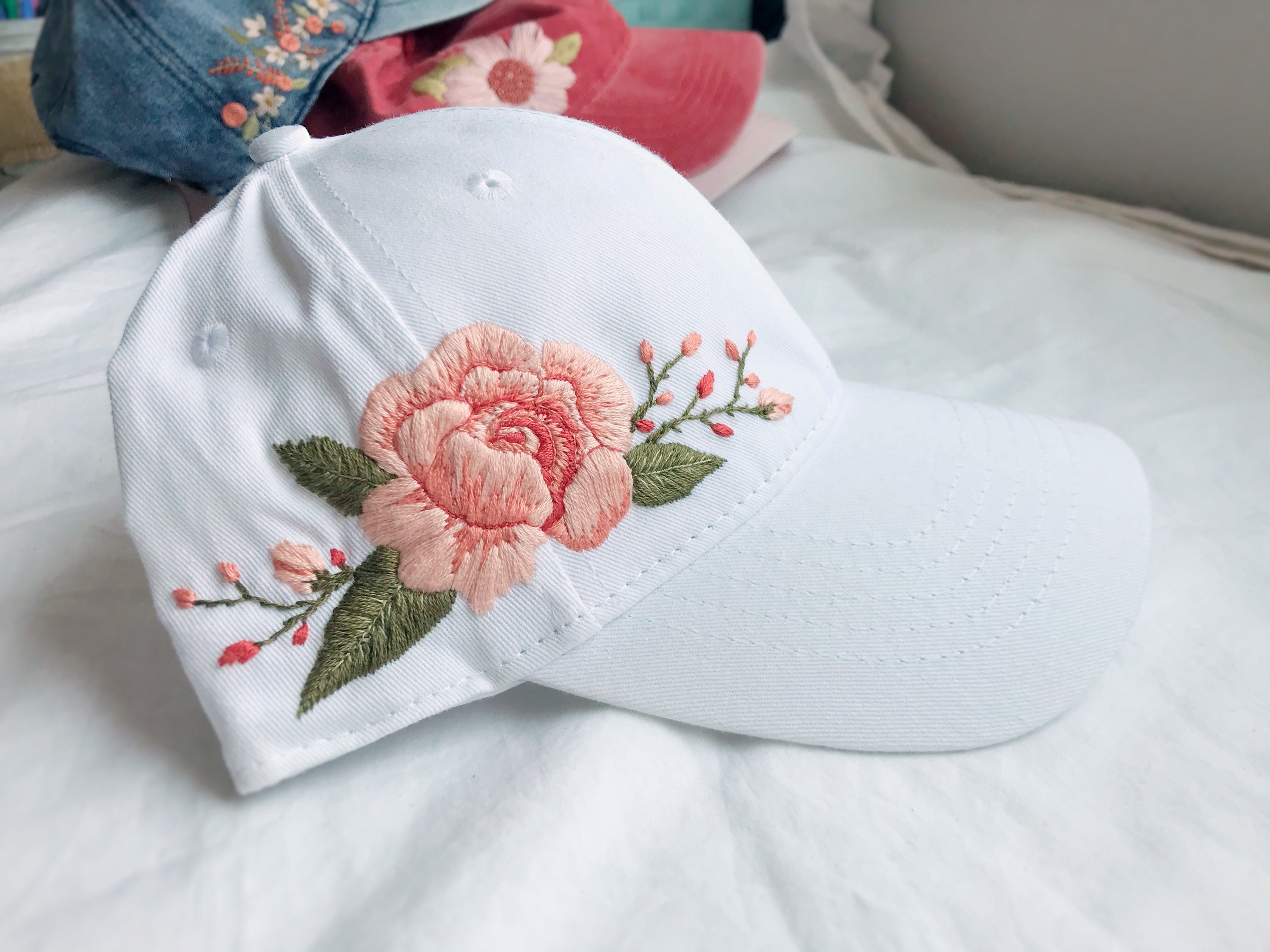Floral Embroidered Hat, Womens Embroidered Ball Cap, Embroidered Hat ...
