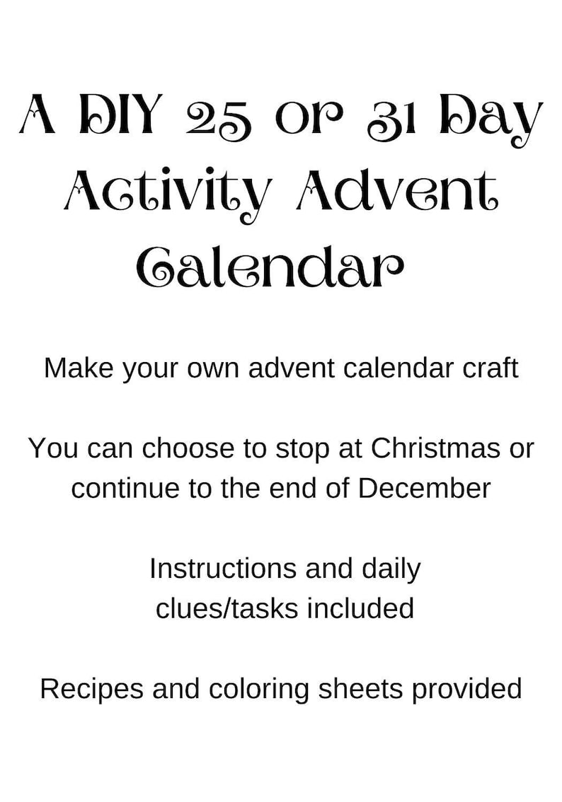 DIY Activity Advent Calendar Kit: Printable Daily Tasks (PDF Download ...