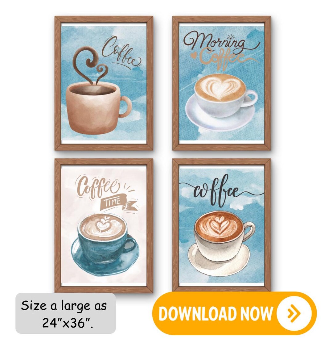 Watercolor Coffee Art Set - Downloadable Matching Prints Collection - Etsy