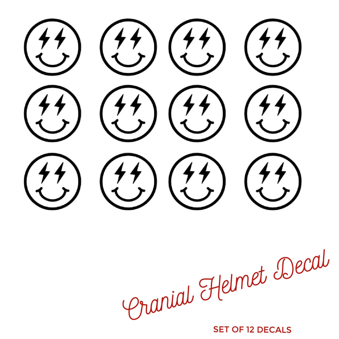 Lightning Bolt Smiley Face Cranial Helmet Decals - Etsy