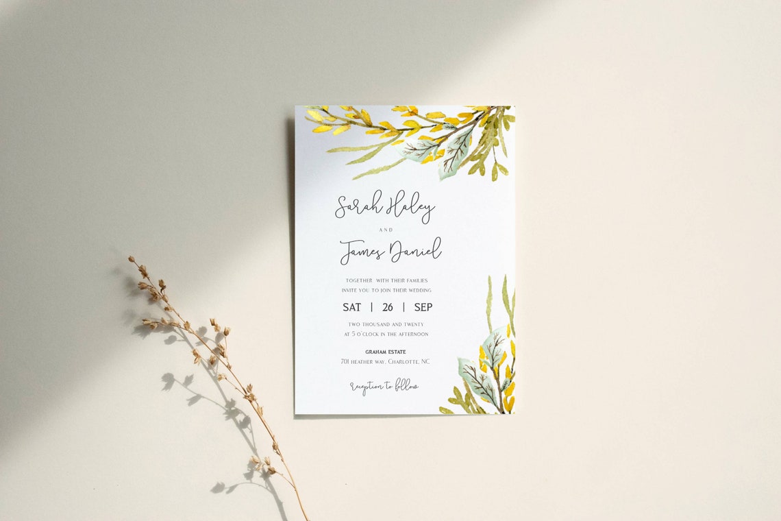 Yellow Floral Wedding Invitation Set Templates INSTANT - Etsy