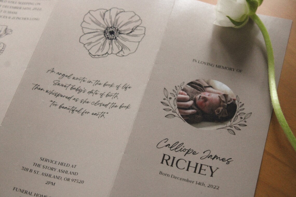 EDITABLE Funeral Pamphlet, Memorial Trifold, Miscarriage, Stillbirth ...