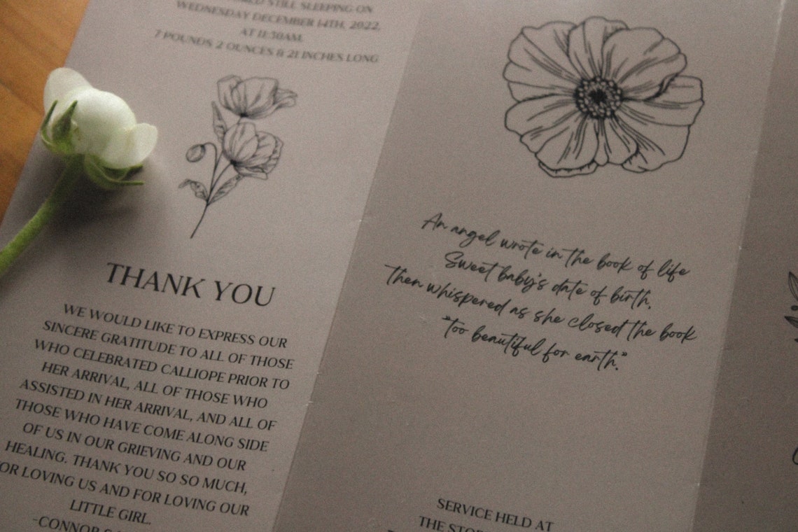 EDITABLE Funeral Pamphlet, Memorial Trifold, Miscarriage, Stillbirth ...