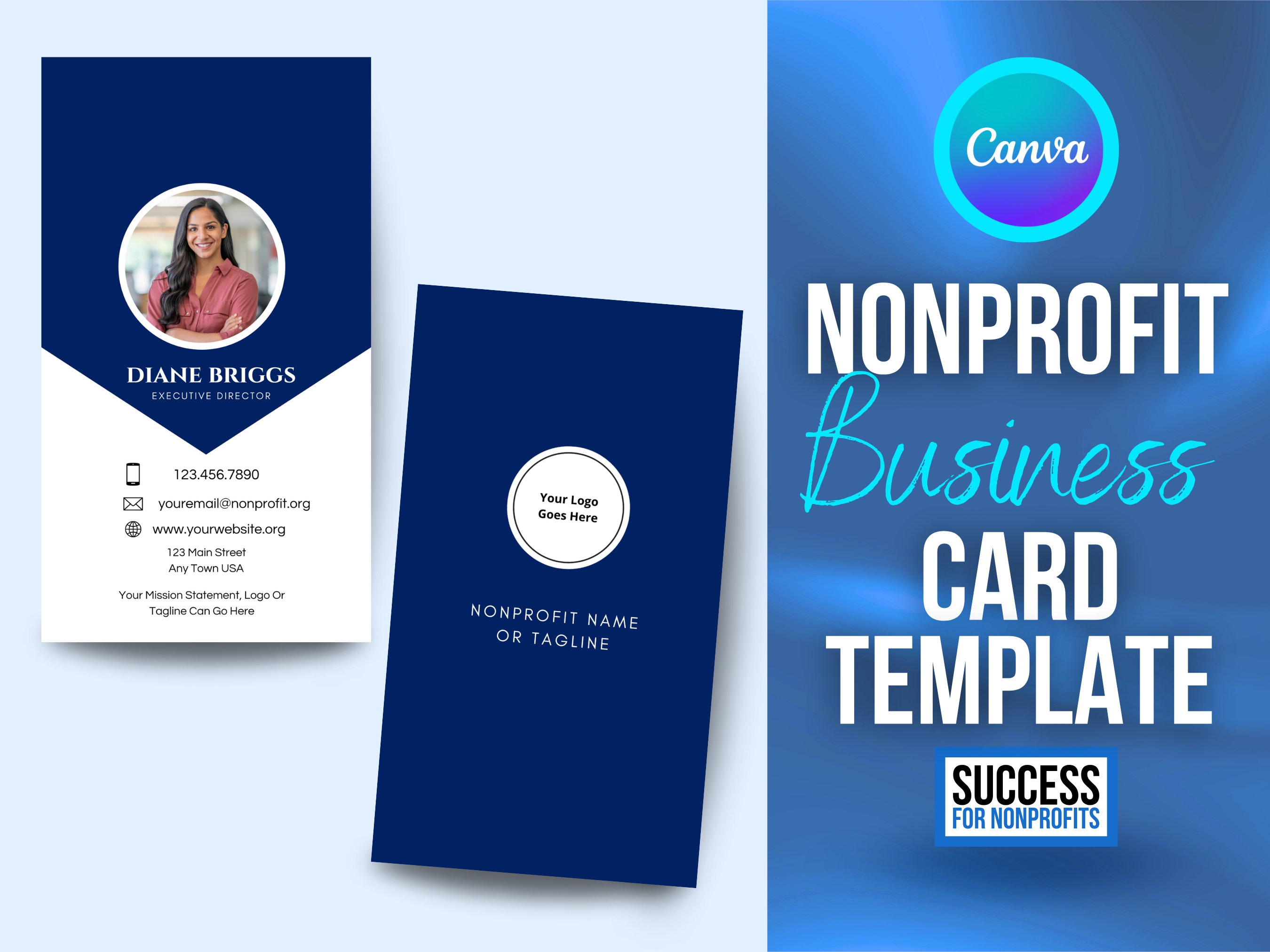 Editable Nonprofit Business Card Template: Canva Design (instant ...