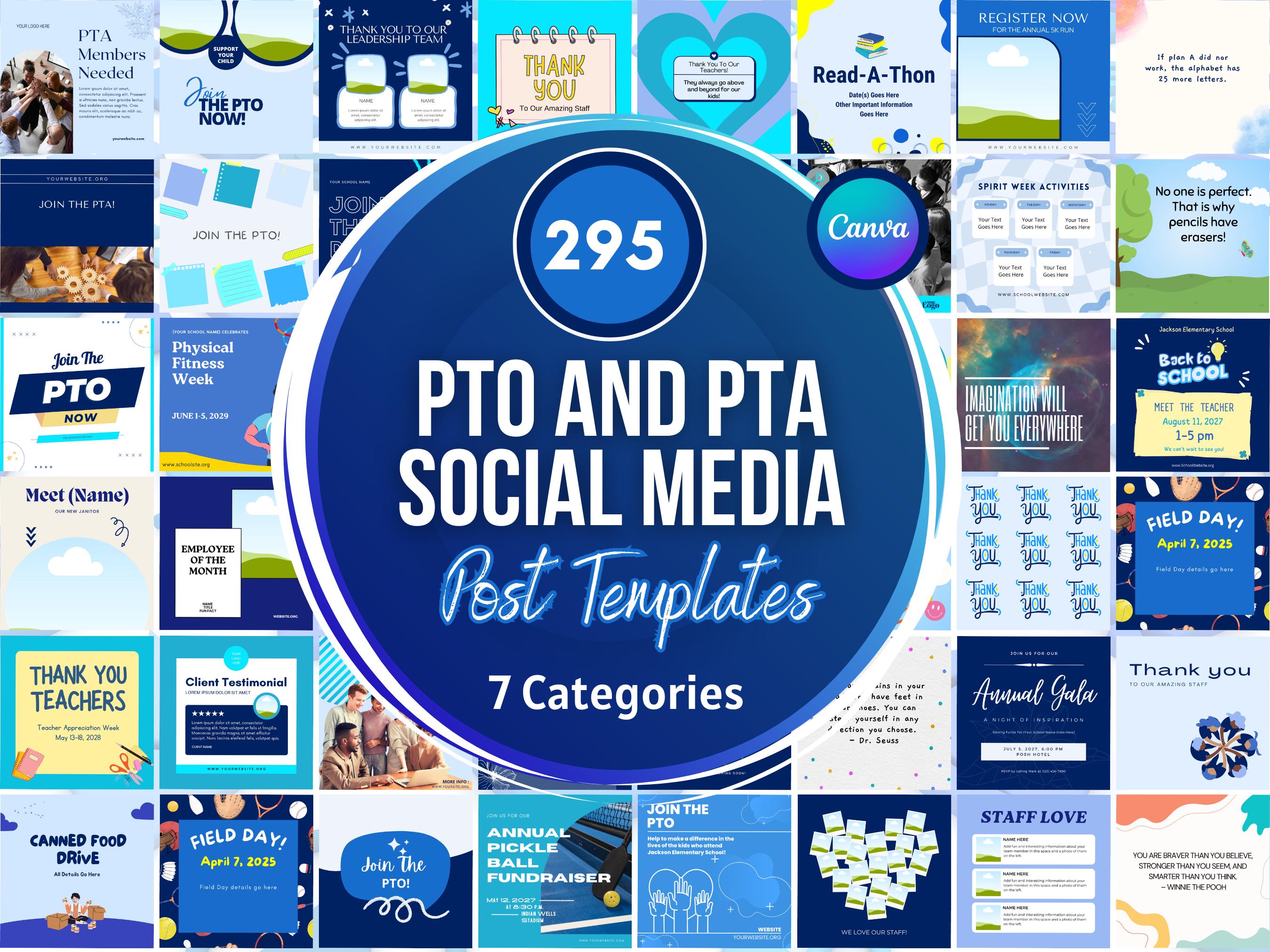Elementary School PTA/PTO Canva Templates: Social Media Bundle (digital ...