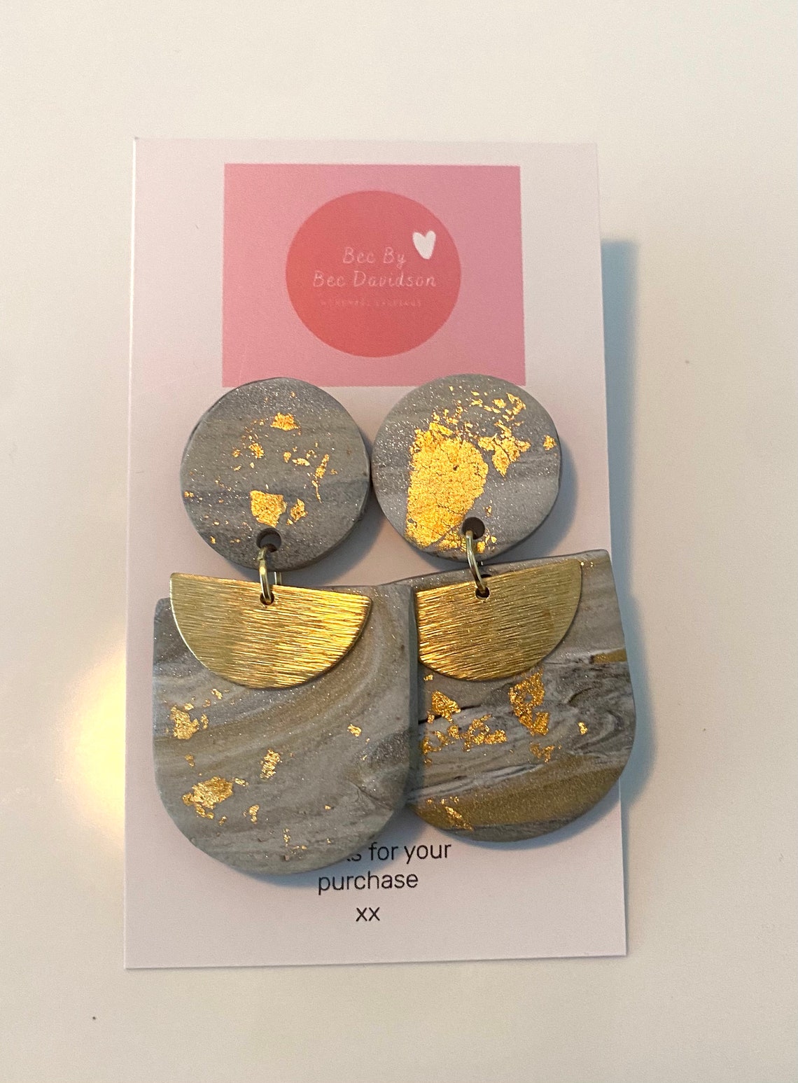 Grey Marble polymer clay drop earring | Etsy