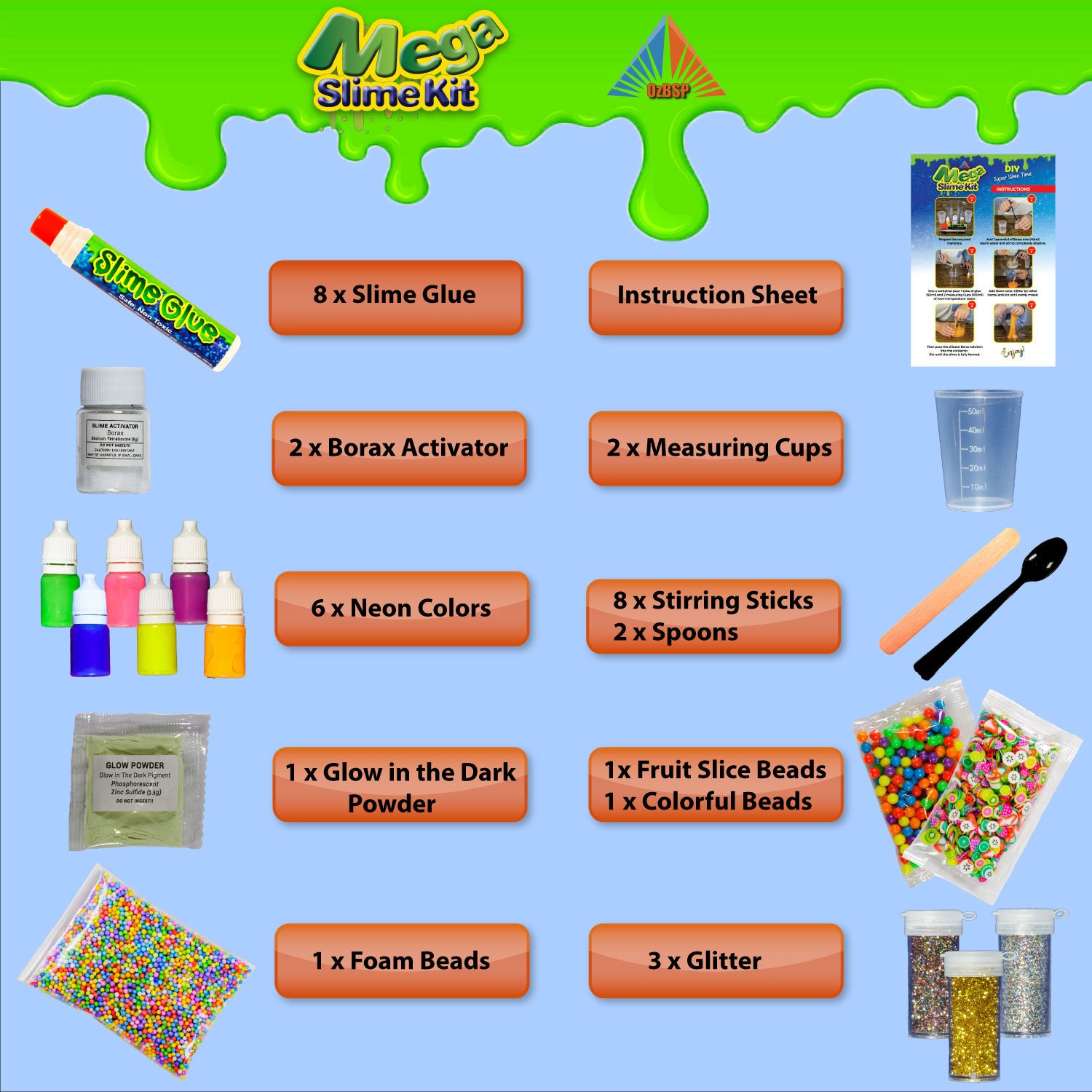 Ozbsp Mega Slime Kit. DIY Slime Making Kit for Boys & Girls. Everything ...