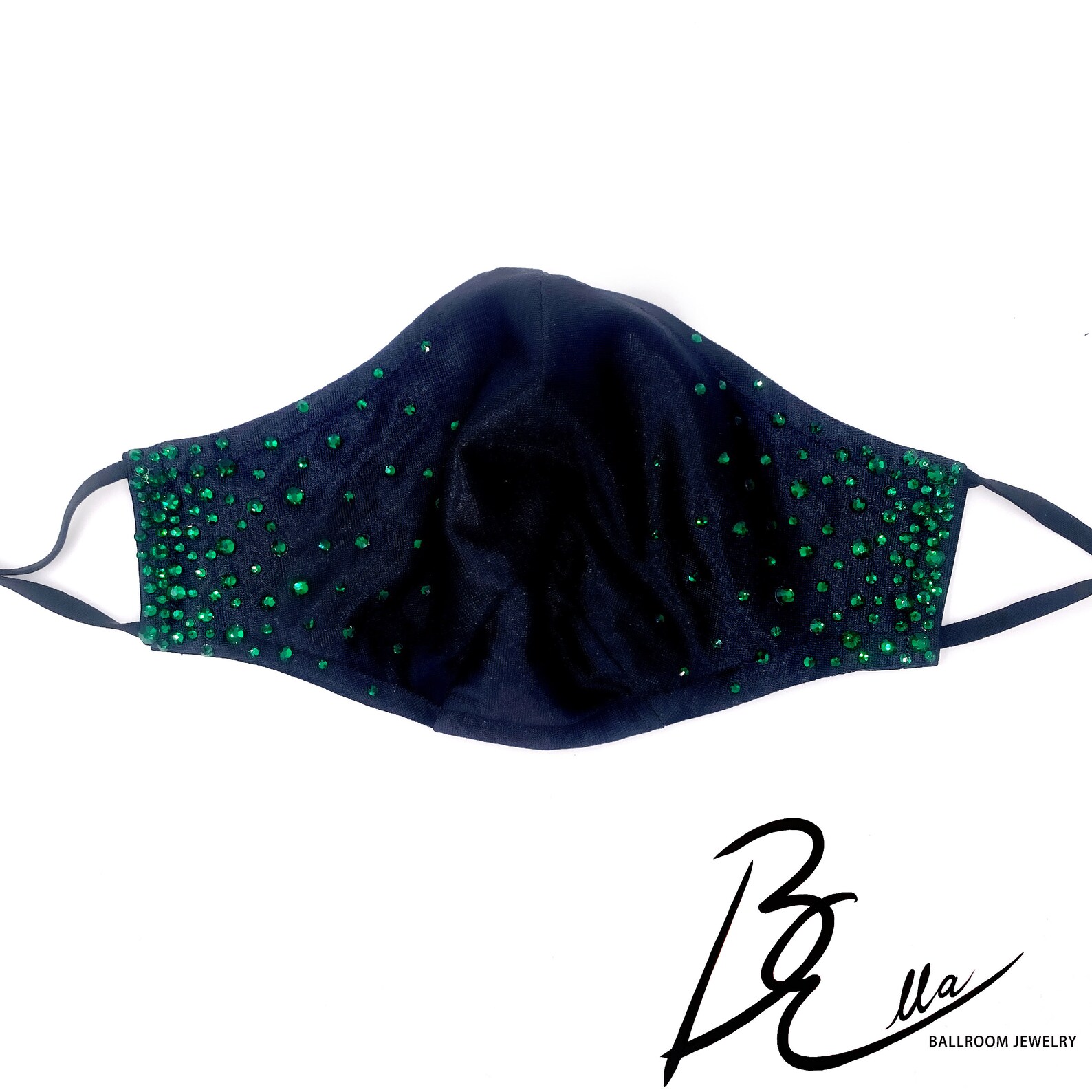Rhinestone Face Mask-handmade-black With Green Stones - Etsy