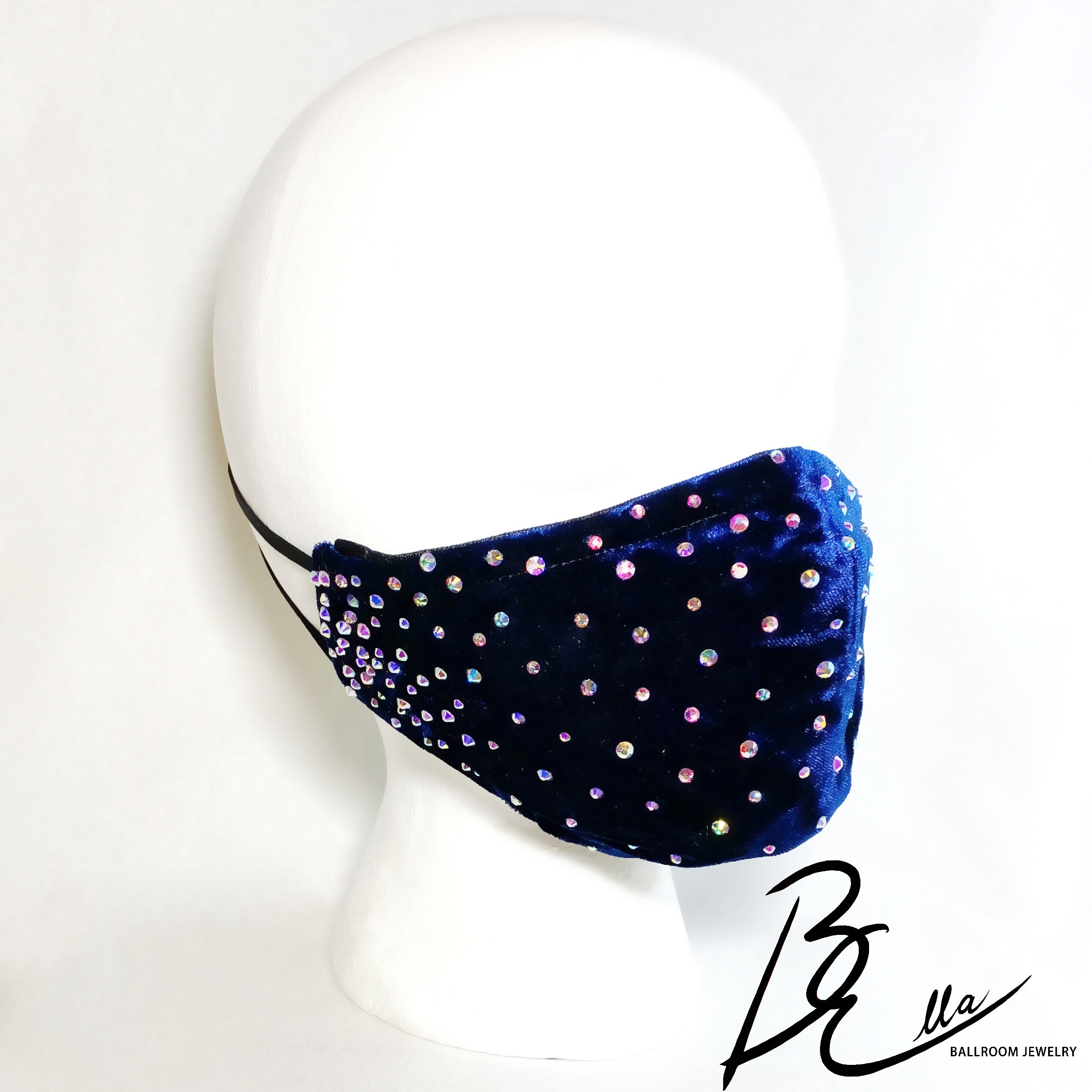 Handmade Rhinestone Face Mask- Midnight Blue Crushed Velvet - Etsy
