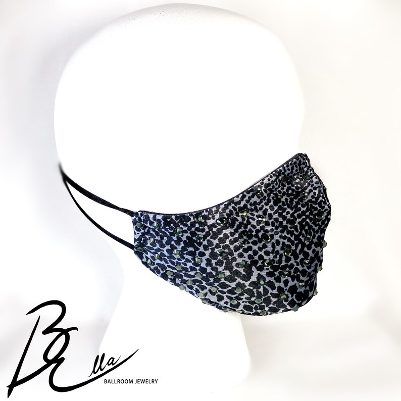 Handmade Rhinestone Face Mask Graphite Gray Leopard Print - Etsy
