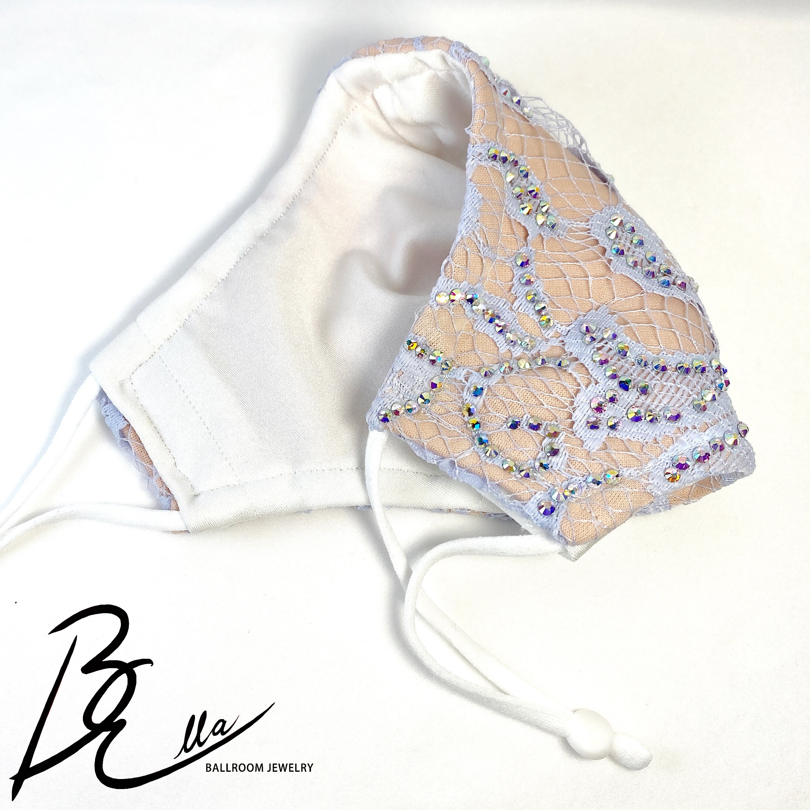 Handmade Rhinestone Lace Face Mask Beige & Light Blue - Etsy