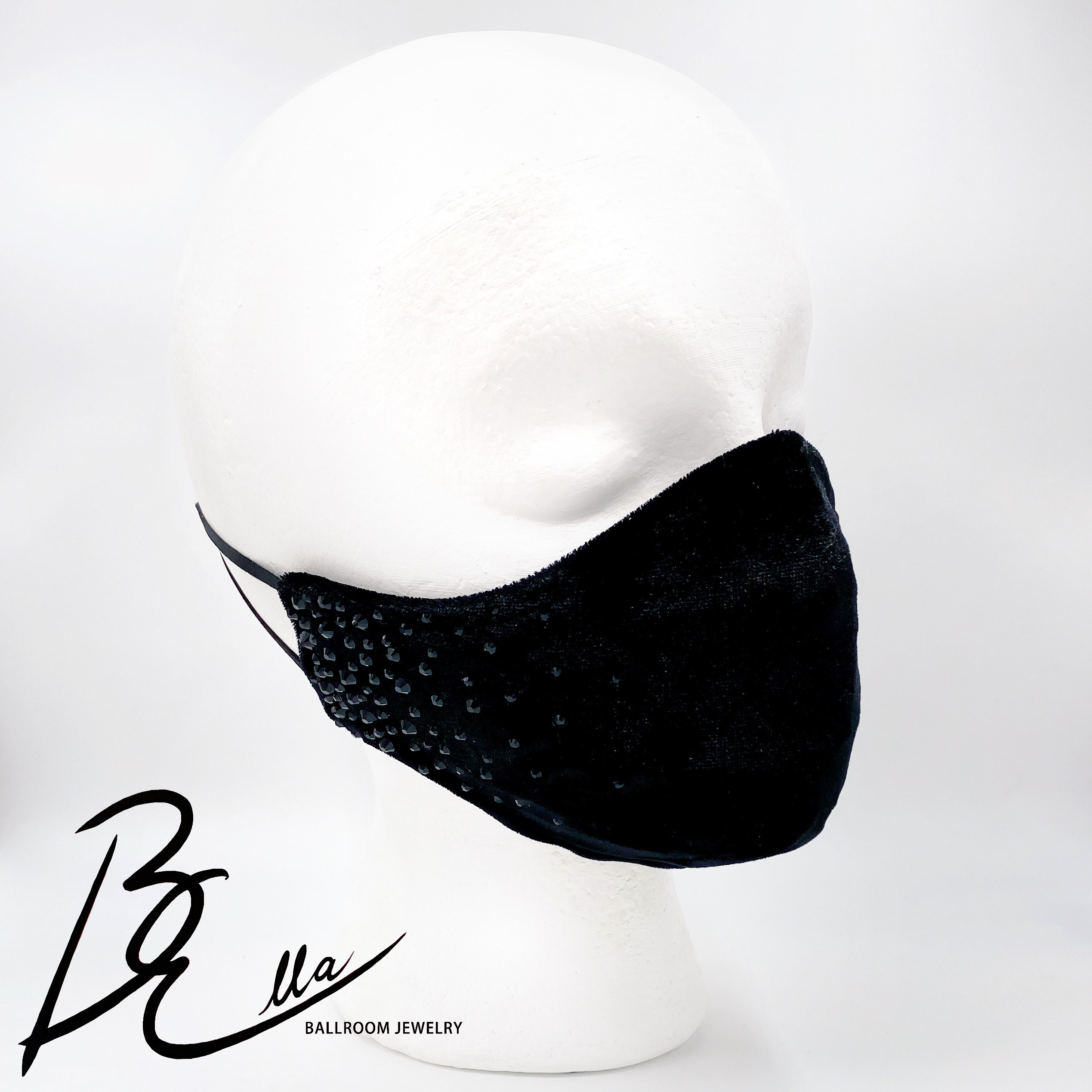 Handmade Rhinestone Face Mask- Black Crushed Velvet With Black ...