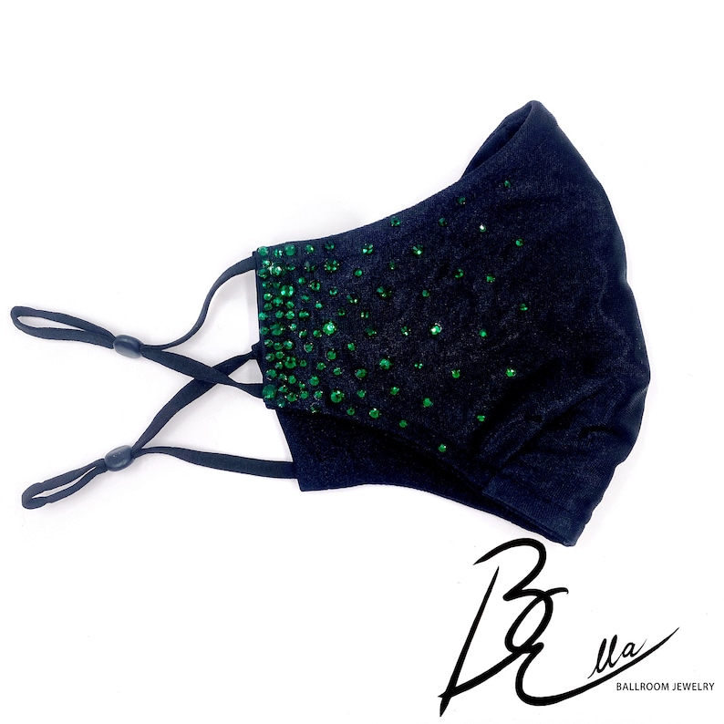 Rhinestone Face Mask-handmade-black With Green Stones - Etsy