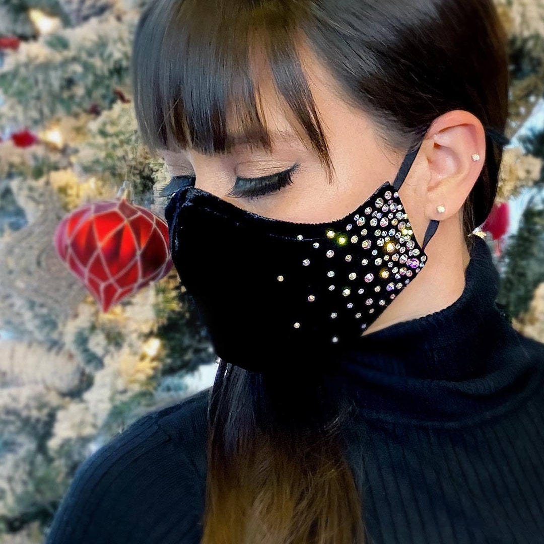 Handmade Rhinestone Face Mask- Black Crushed Velvet - Etsy