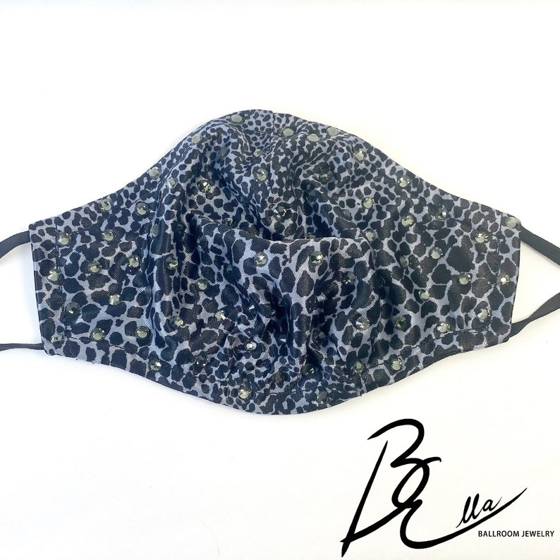 Handmade Rhinestone Face Mask Graphite Gray Leopard Print - Etsy