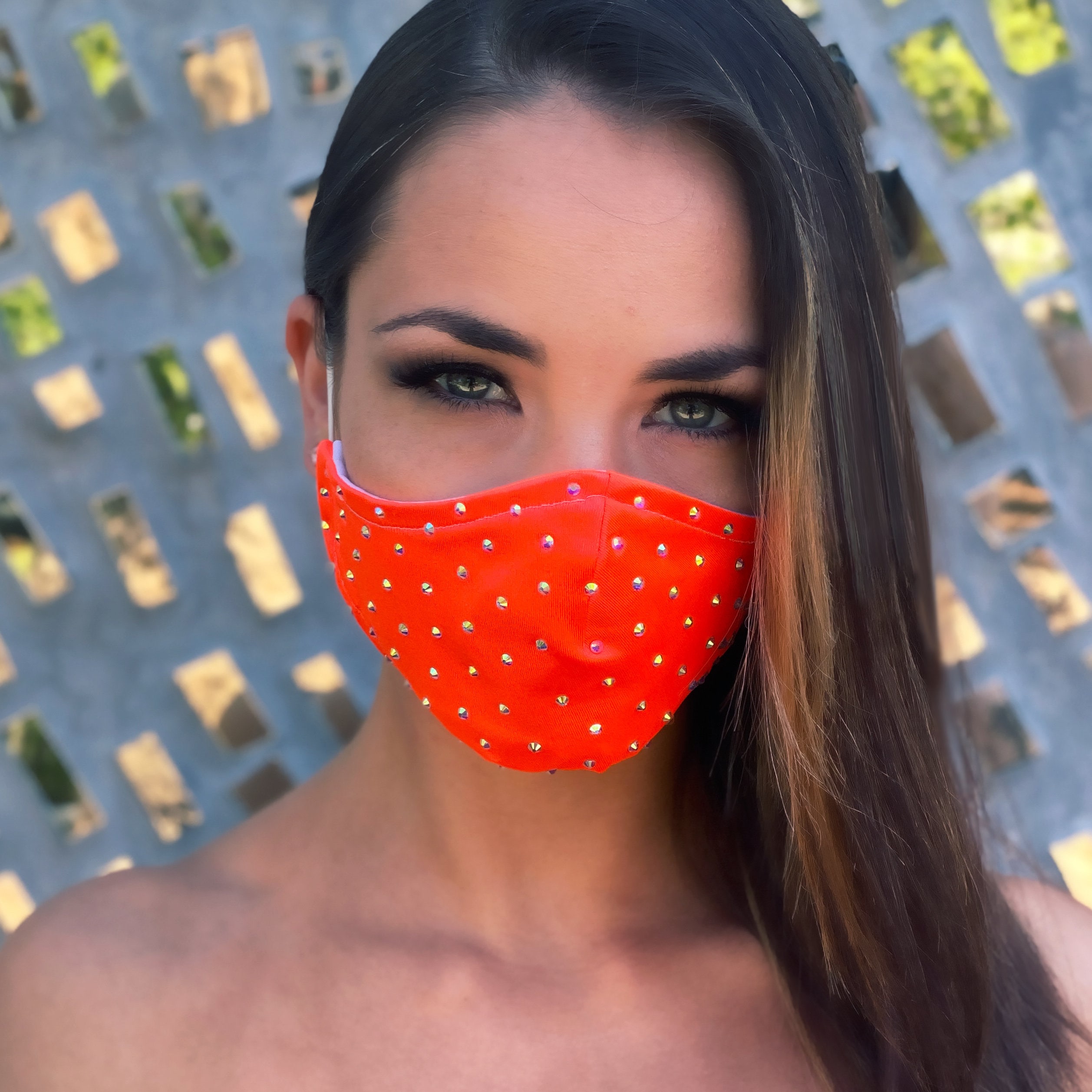 Handmade Rhinestone Face Mask- Neon Orange - Etsy