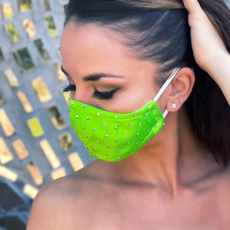 Rhinestone Face Mask- Neon Green - Etsy