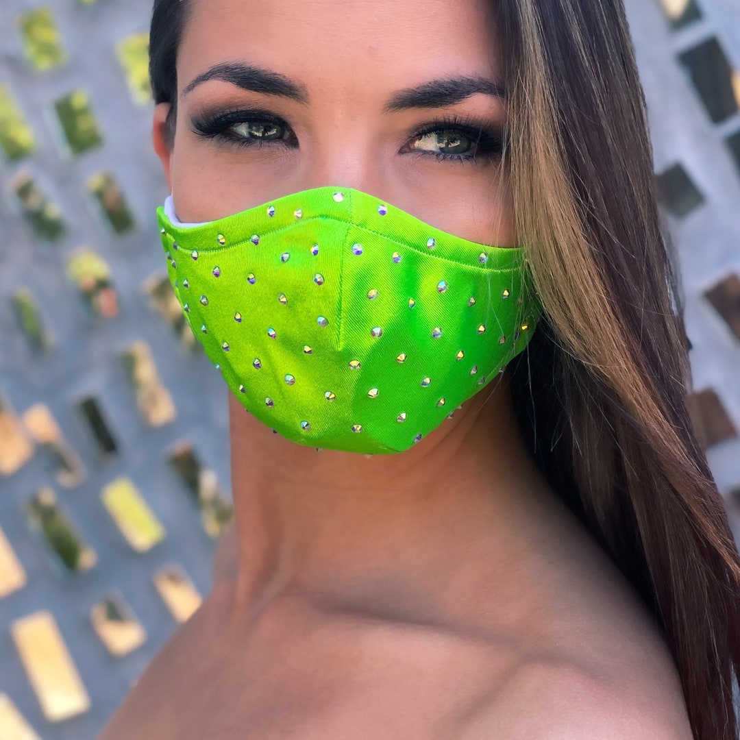 Rhinestone Face Mask- Neon Green - Etsy