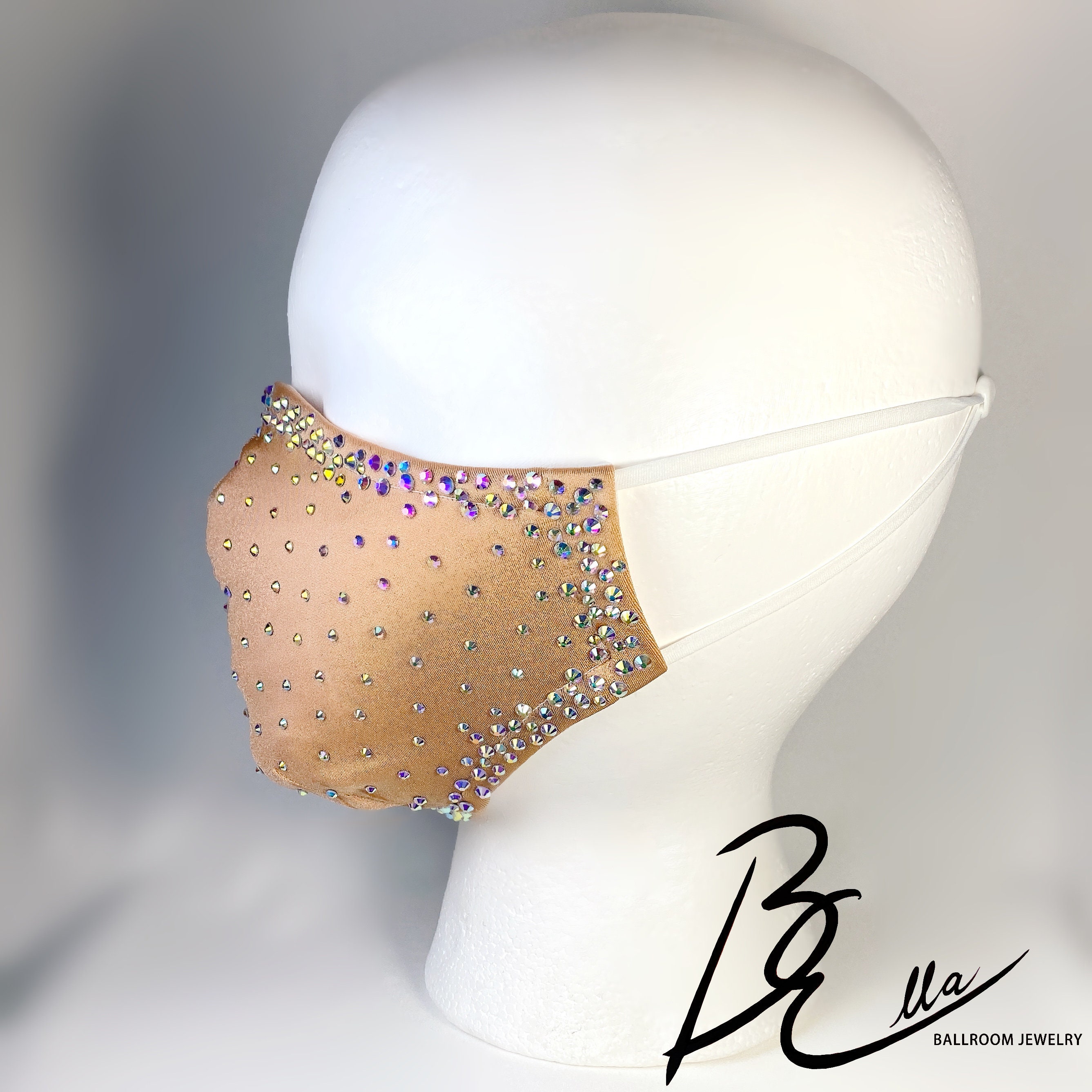 Rhinestone Face Mask - Handmade - Beige - Etsy