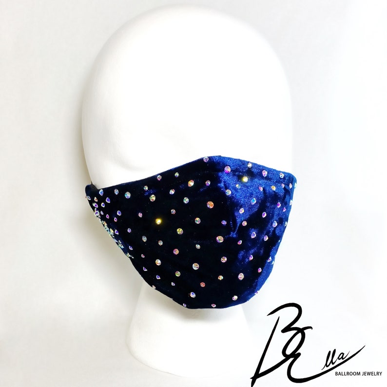 Handmade Rhinestone Face Mask- Midnight Blue Crushed Velvet - Etsy