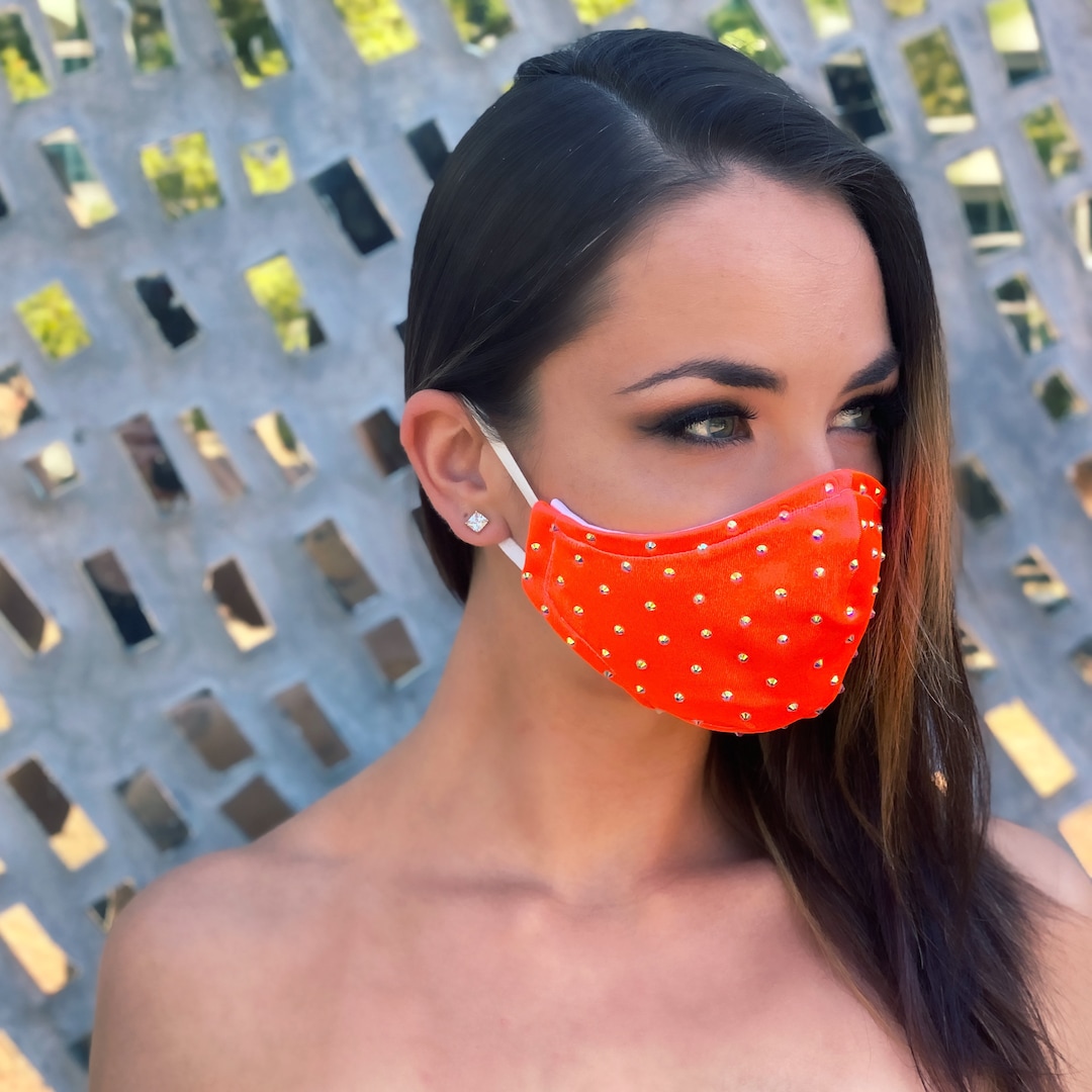 Handmade Rhinestone Face Mask- Neon Orange - Etsy