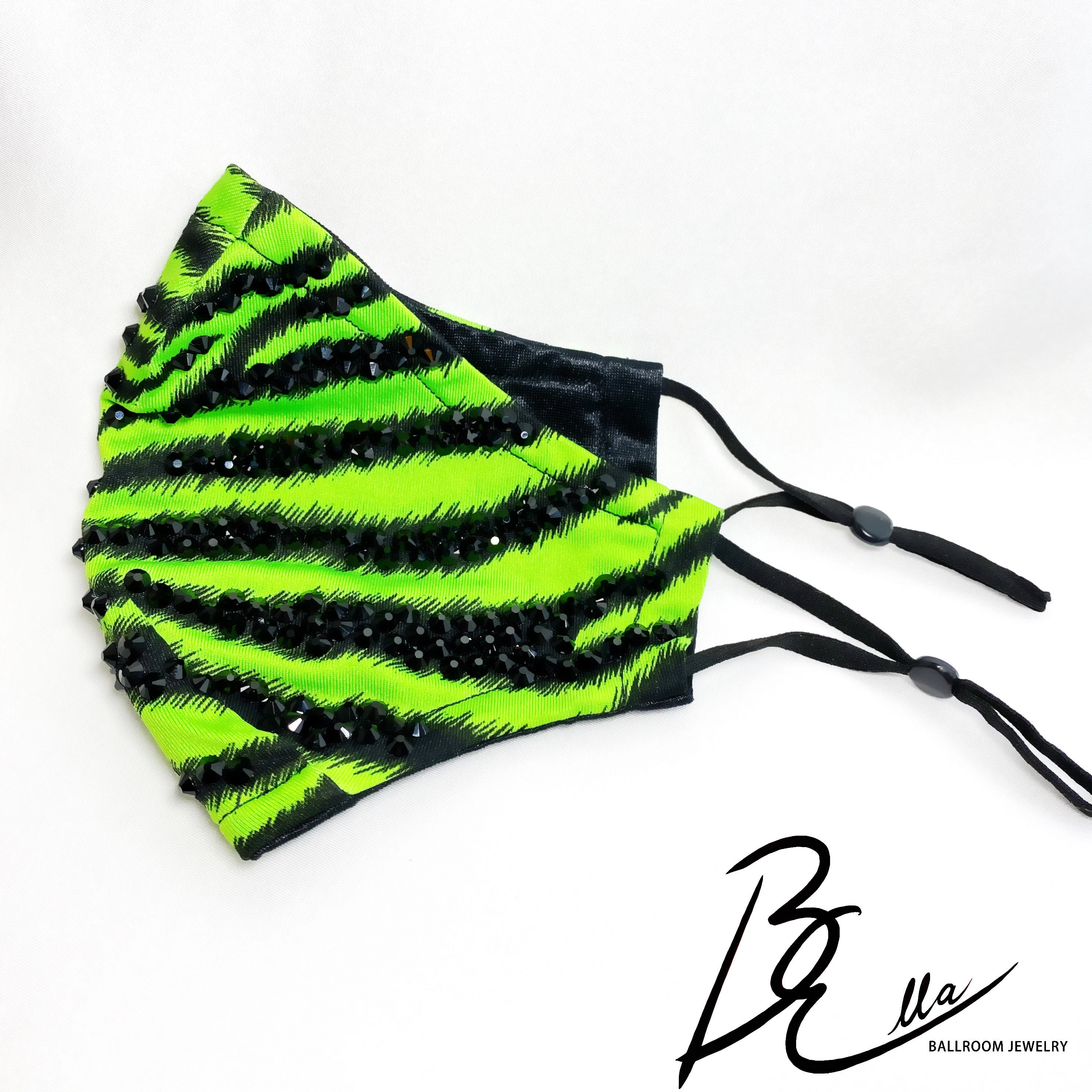 Handmade Rhinestone Face Mask- Neon Green & Black Zebra - Etsy