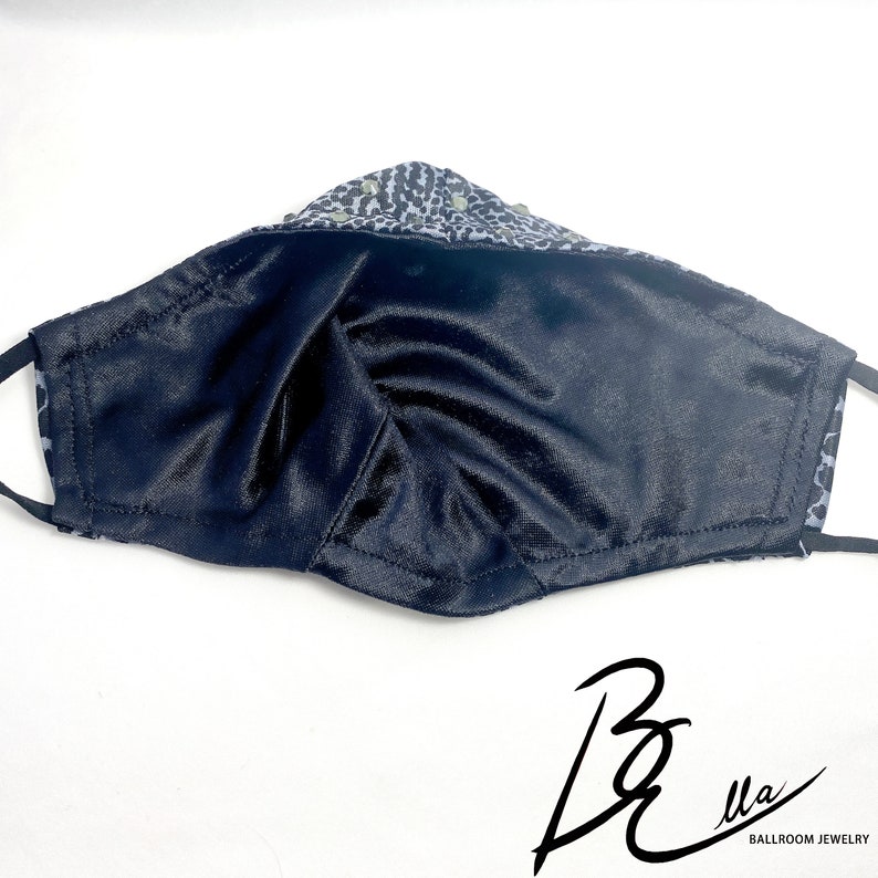 Handmade Rhinestone Face Mask Graphite Gray Leopard Print - Etsy