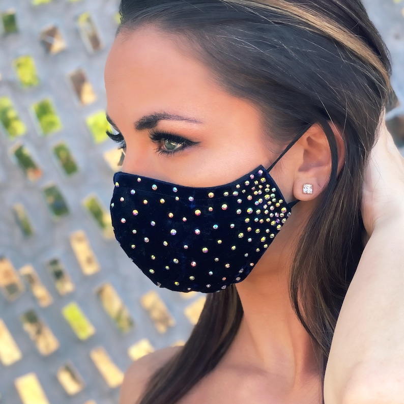 Handmade Rhinestone Face Mask- Midnight Blue Crushed Velvet - Etsy
