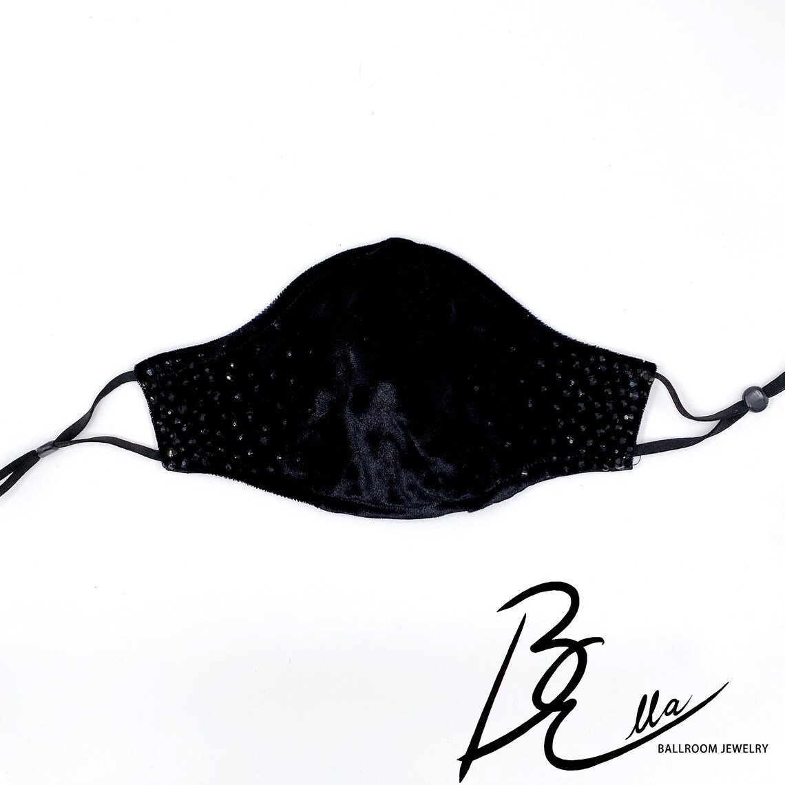 Handmade Rhinestone Face Mask- Black Crushed Velvet With Black ...