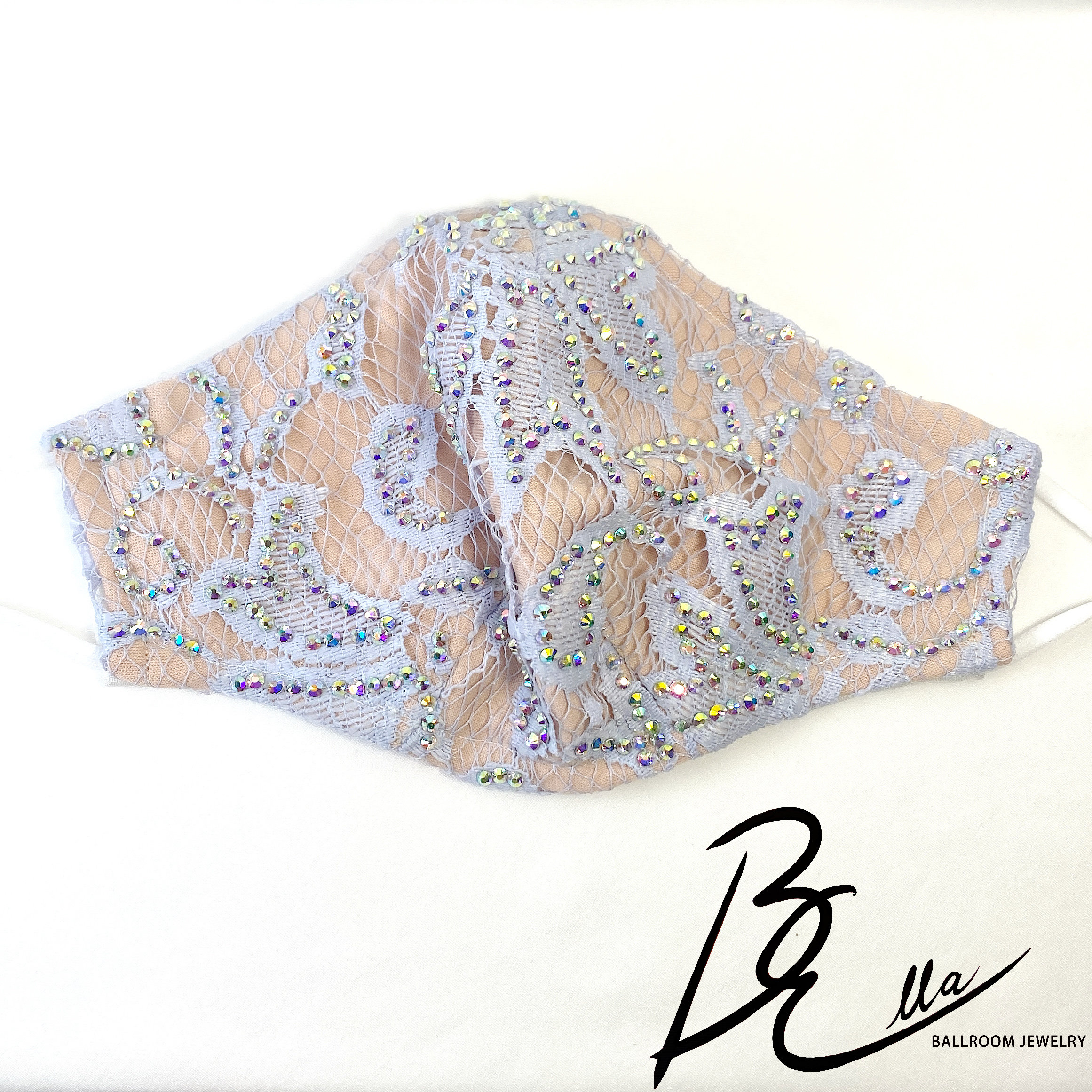 Handmade Rhinestone Lace Face Mask - Beige & Light Blue - Etsy