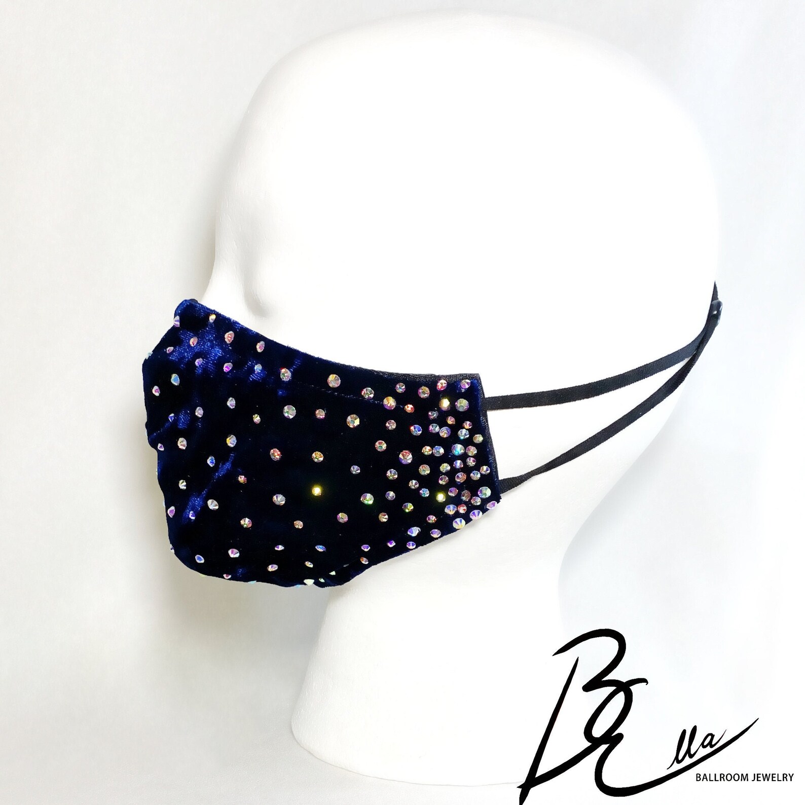 Handmade Rhinestone Face Mask- Midnight Blue Crushed Velvet - Etsy