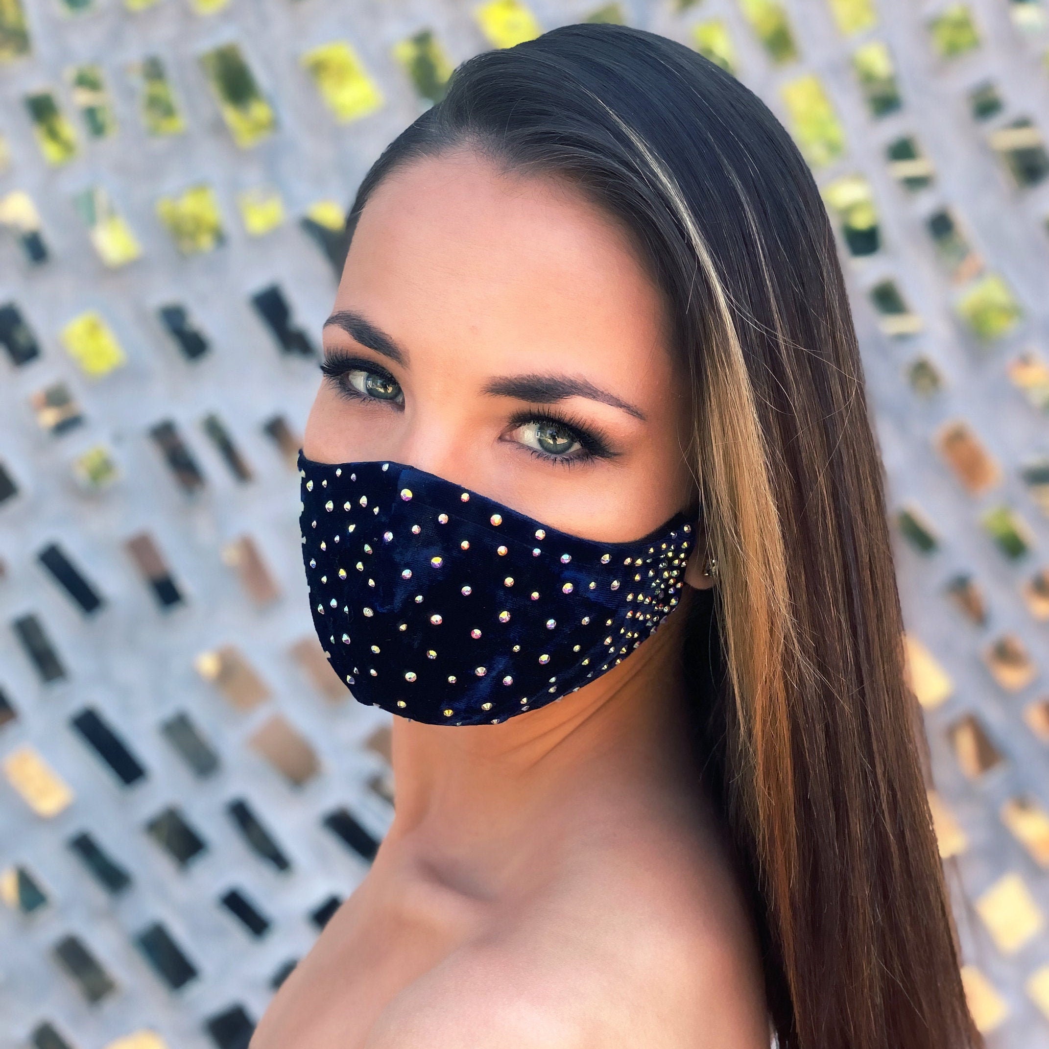 Handmade Rhinestone Face Mask- Midnight Blue Crushed Velvet - Etsy