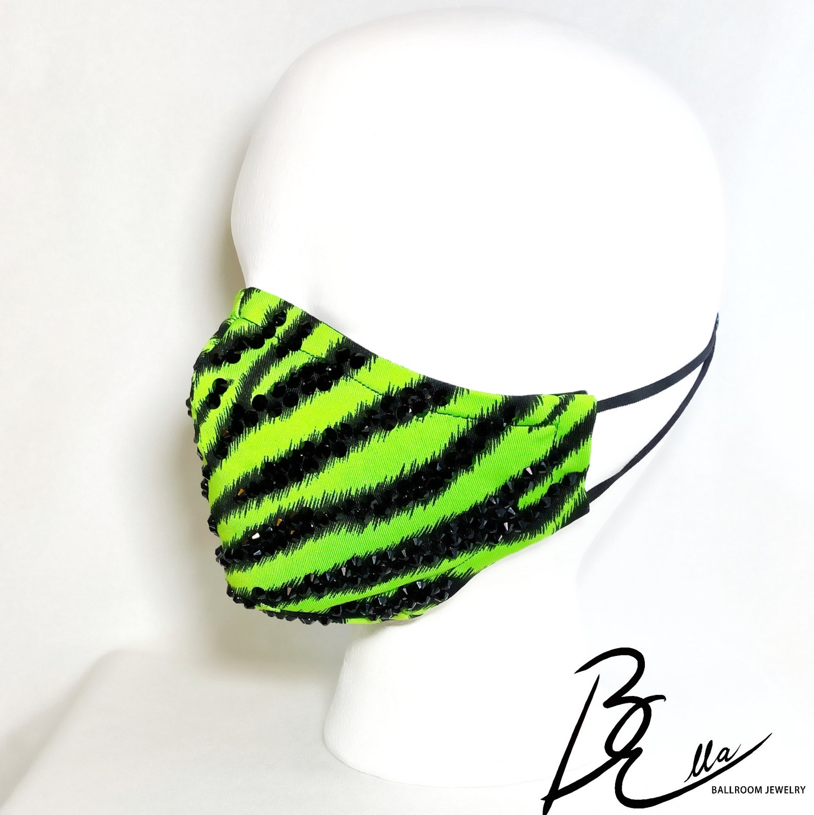 Handmade Rhinestone Face Mask- Neon Green & Black Zebra - Etsy