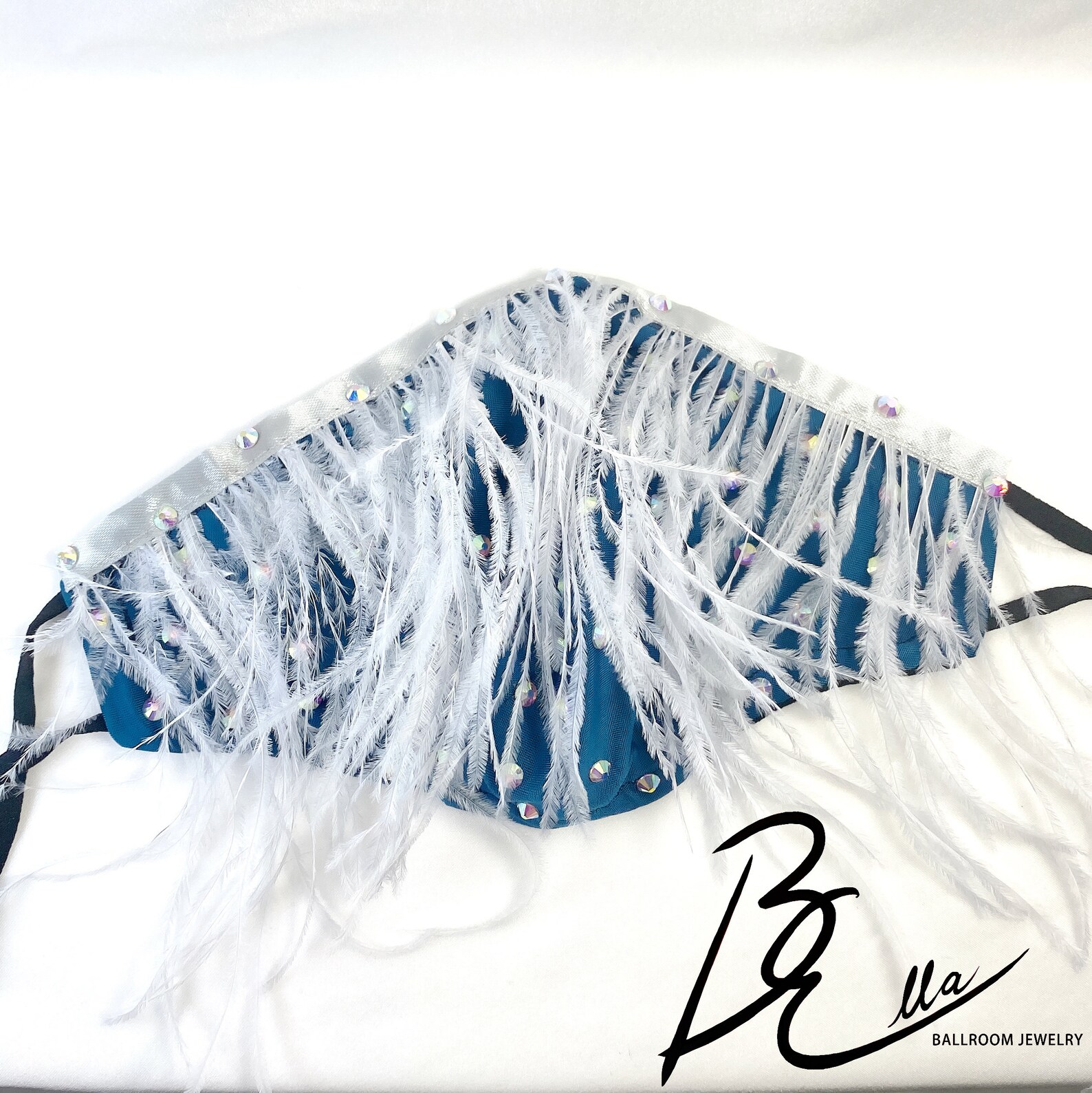 Handmade Rhinestone Face Mask – Indigo Lycra With Ostrich Feathers - Etsy
