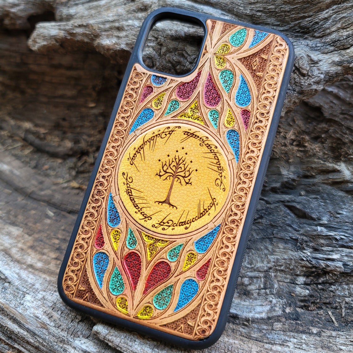 Multicoloured Wood Phone Case: Laser Engraved Custom Cover Hand-painted ...