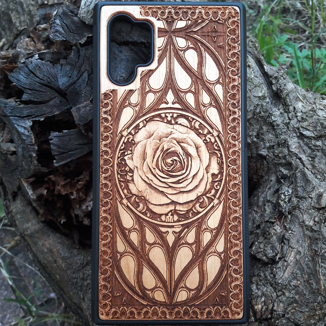 Laser Engraved Rose Wood Phone Case: Gothic Floral Art - Etsy