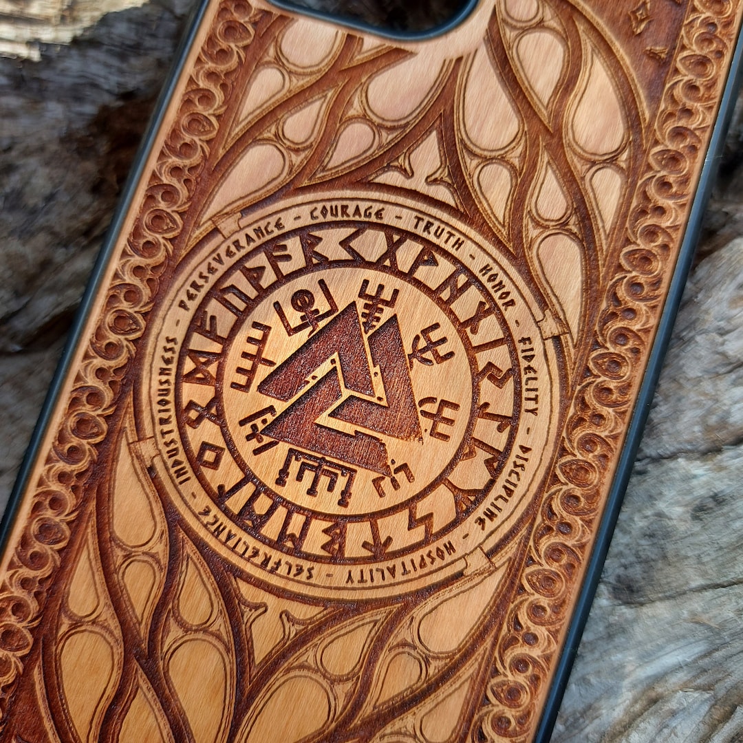 Viking Mjolnir Valhalla Wood Phone Case: Helm of Awe, Norse Mythology ...