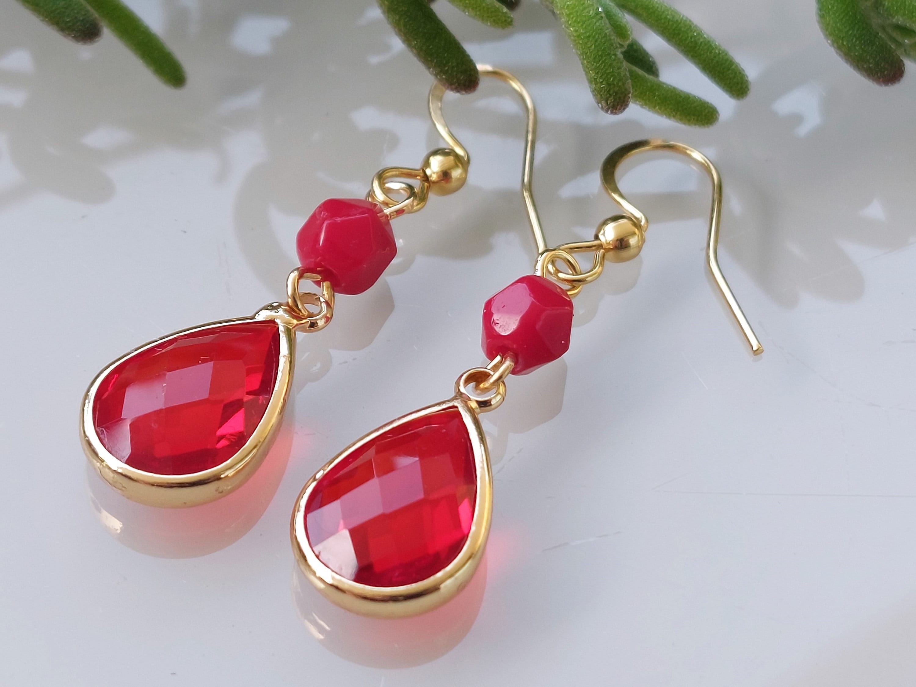 Red Coral Earrings, Red Earrings, Red Coral Jewelry, Long Red Earrings ...