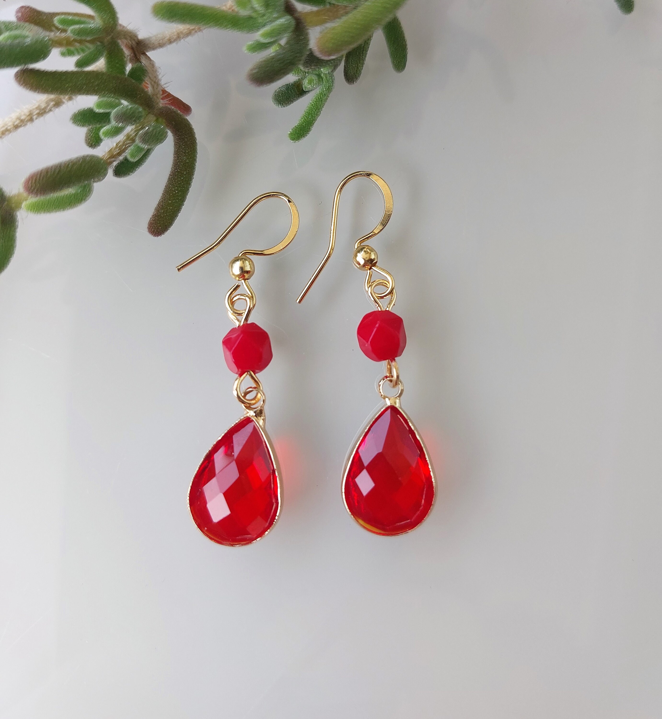 Red Coral Earrings, Red Earrings, Red Coral Jewelry, Long Red Earrings ...