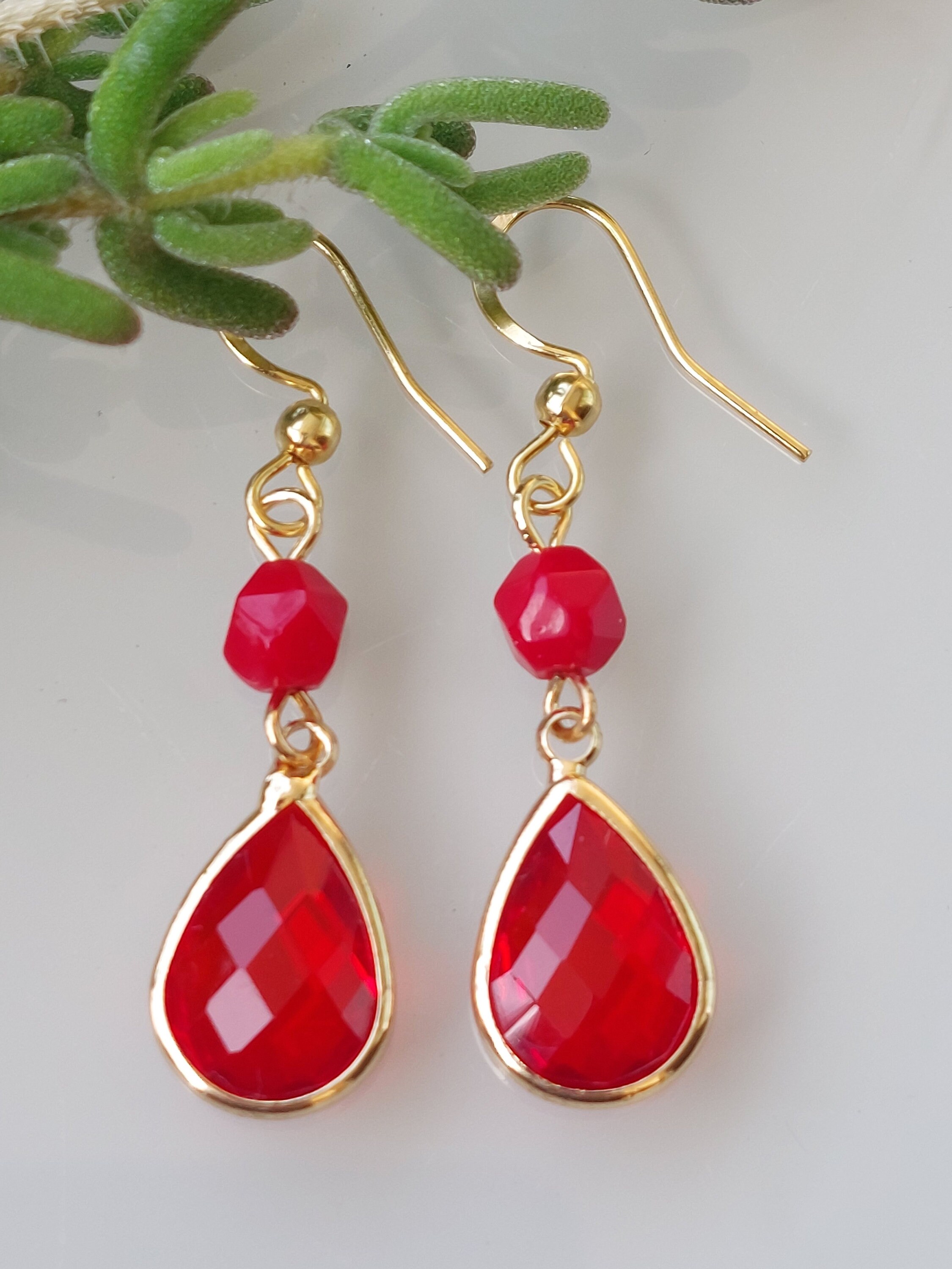 Red Coral Earrings, Red Earrings, Red Coral Jewelry, Long Red Earrings ...