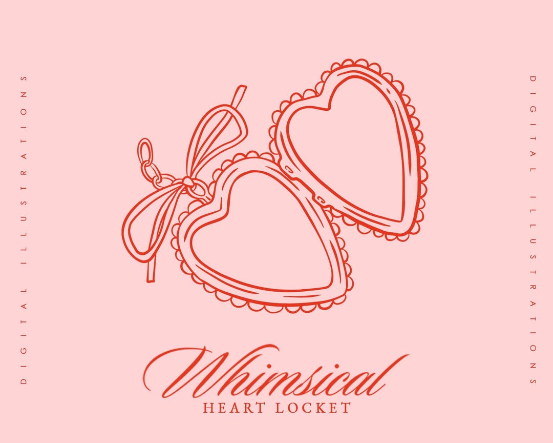 Hand Drawn Heart Locket Clip Art SVG - Ribbon Bow Love Locket PNG ...