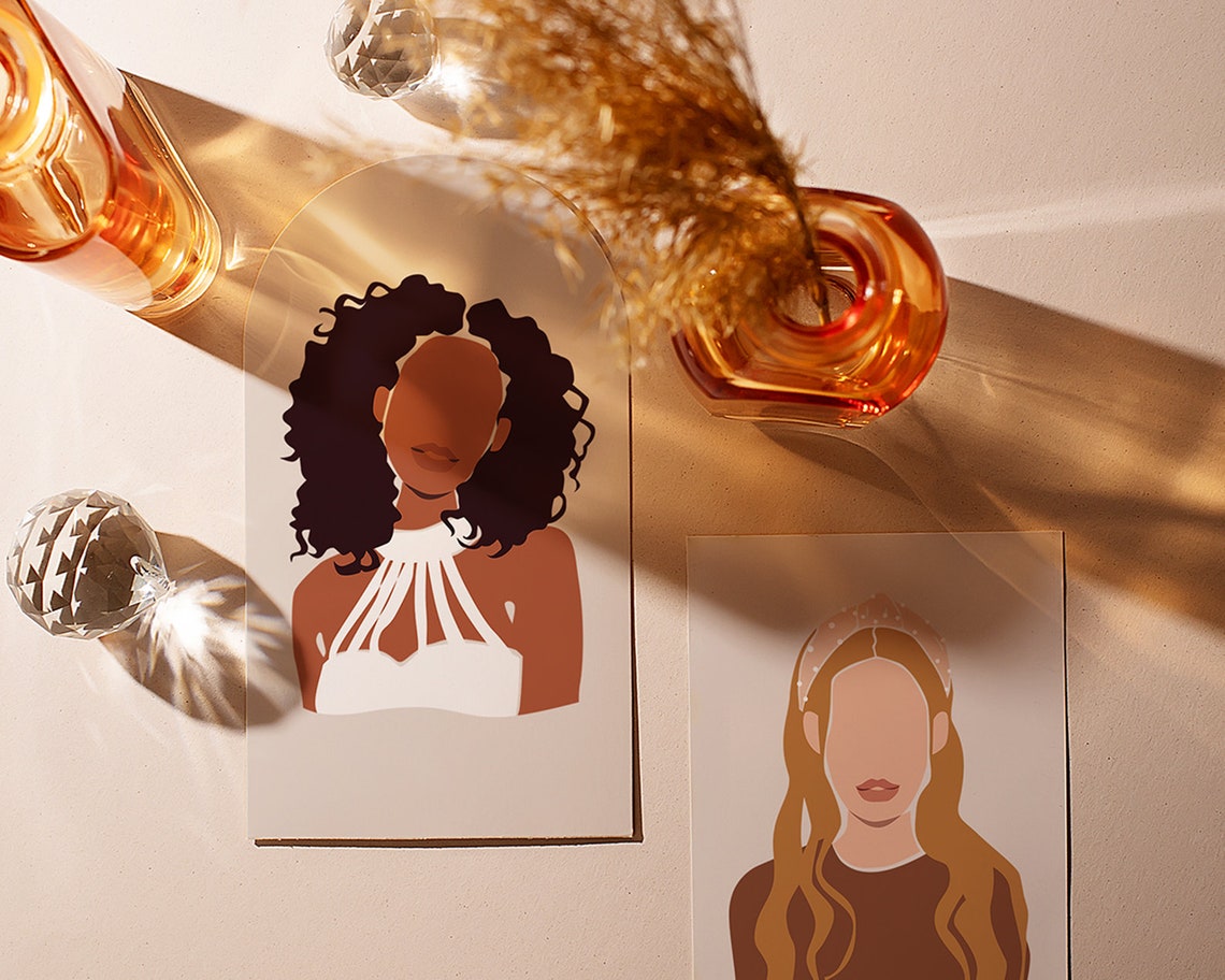 Abstract Women Faceless Portrait Clip Art PNG Earring Cards | Etsy