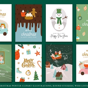 Christmas Cute Clipart, Santa Claus Clipart, Winter Postcards, Festive ...