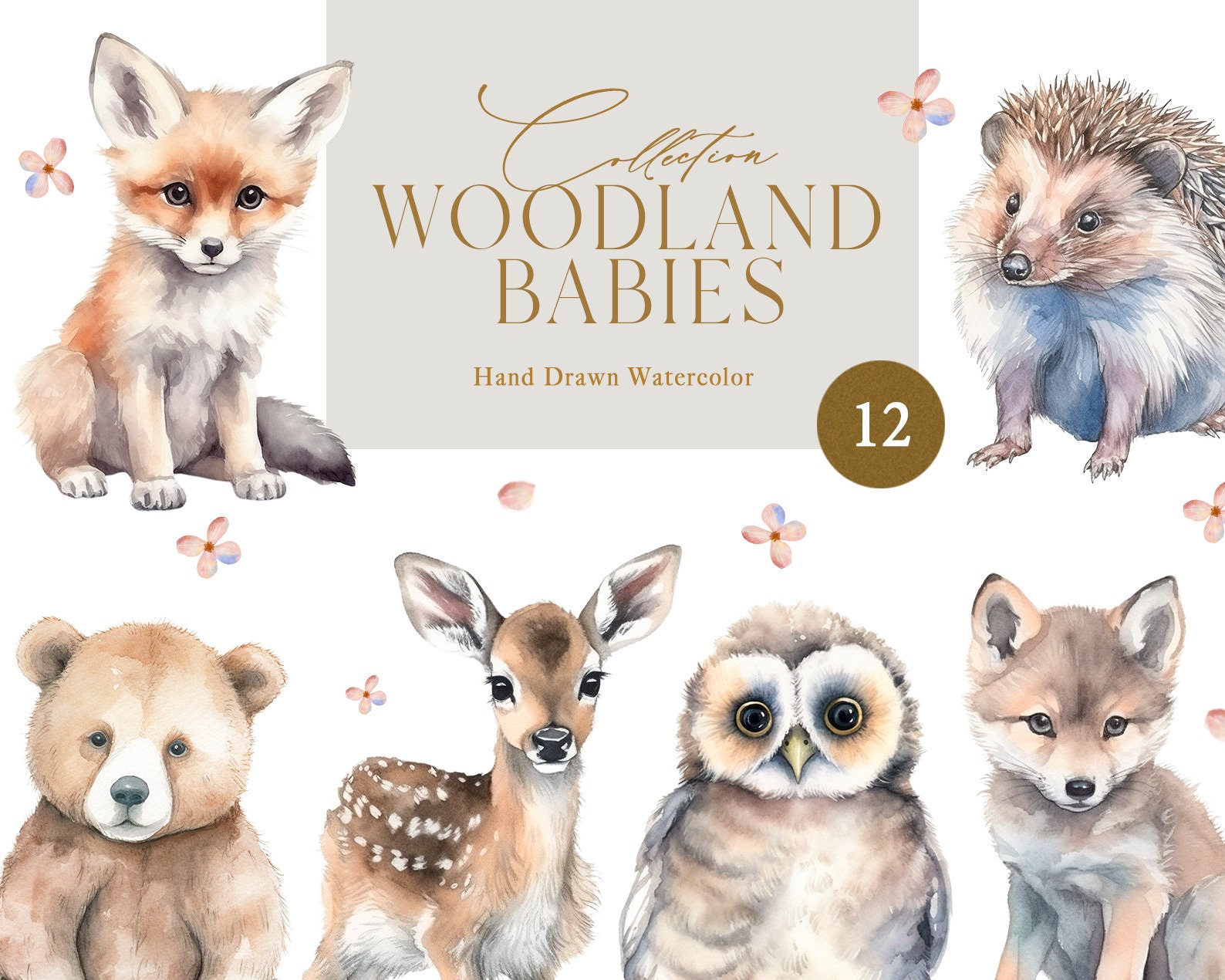 Woodland Animals Clipart, Watercolor Forest Babies, Baby Shower Nursery ...