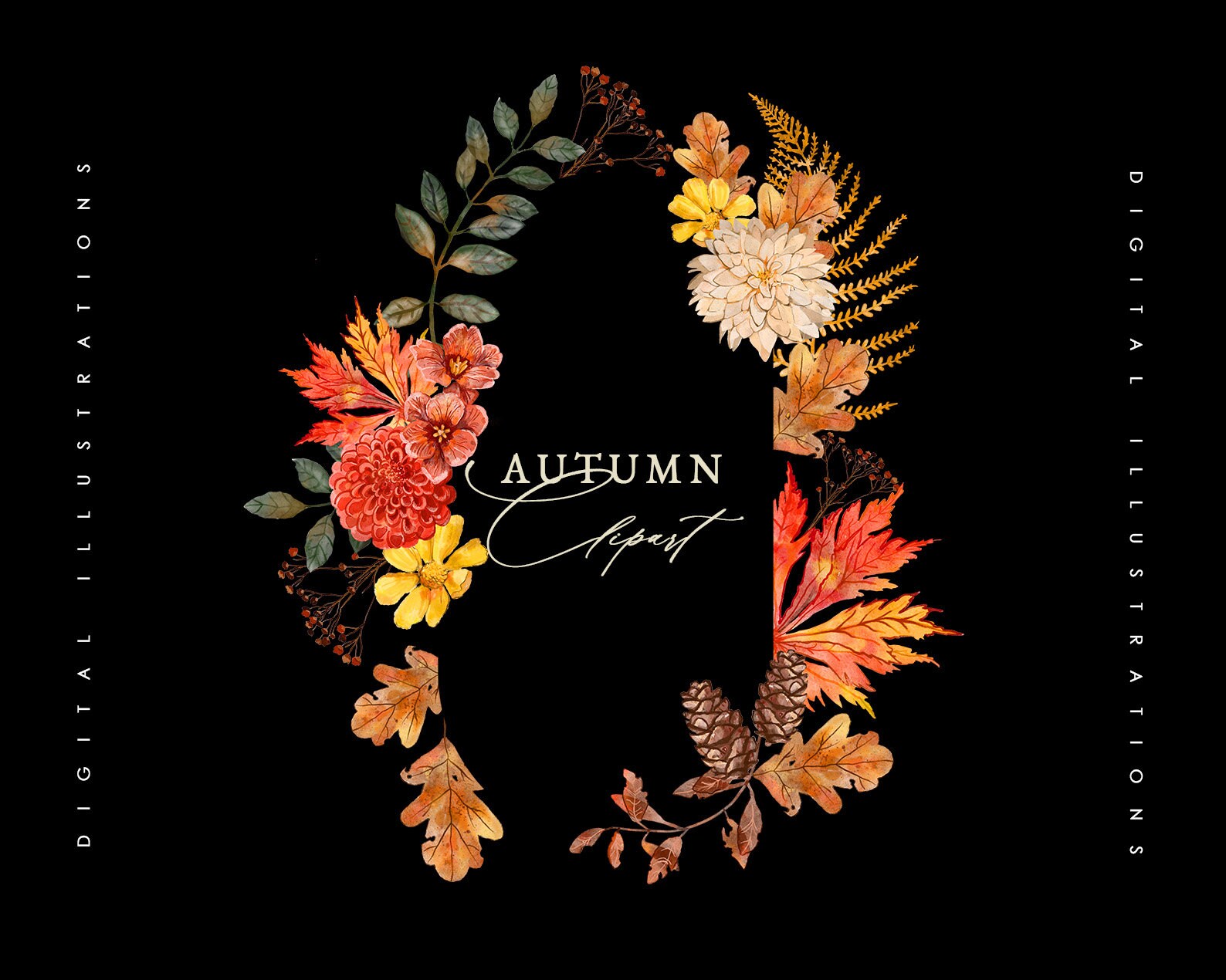 Autumn Fall Oval Frame Watercolor Autumn Frame Clipart Fall - Etsy