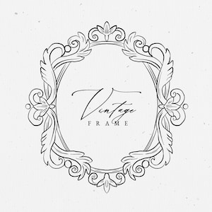 Gold Ornate Vintage Antique Floral Frame Line Art Victorian Wedding PNG ...