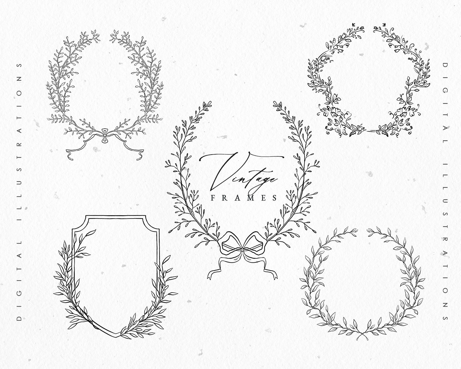 Vintage Crest Floral Vector Eps Frames Set Flower Wedding Wreath Line ...