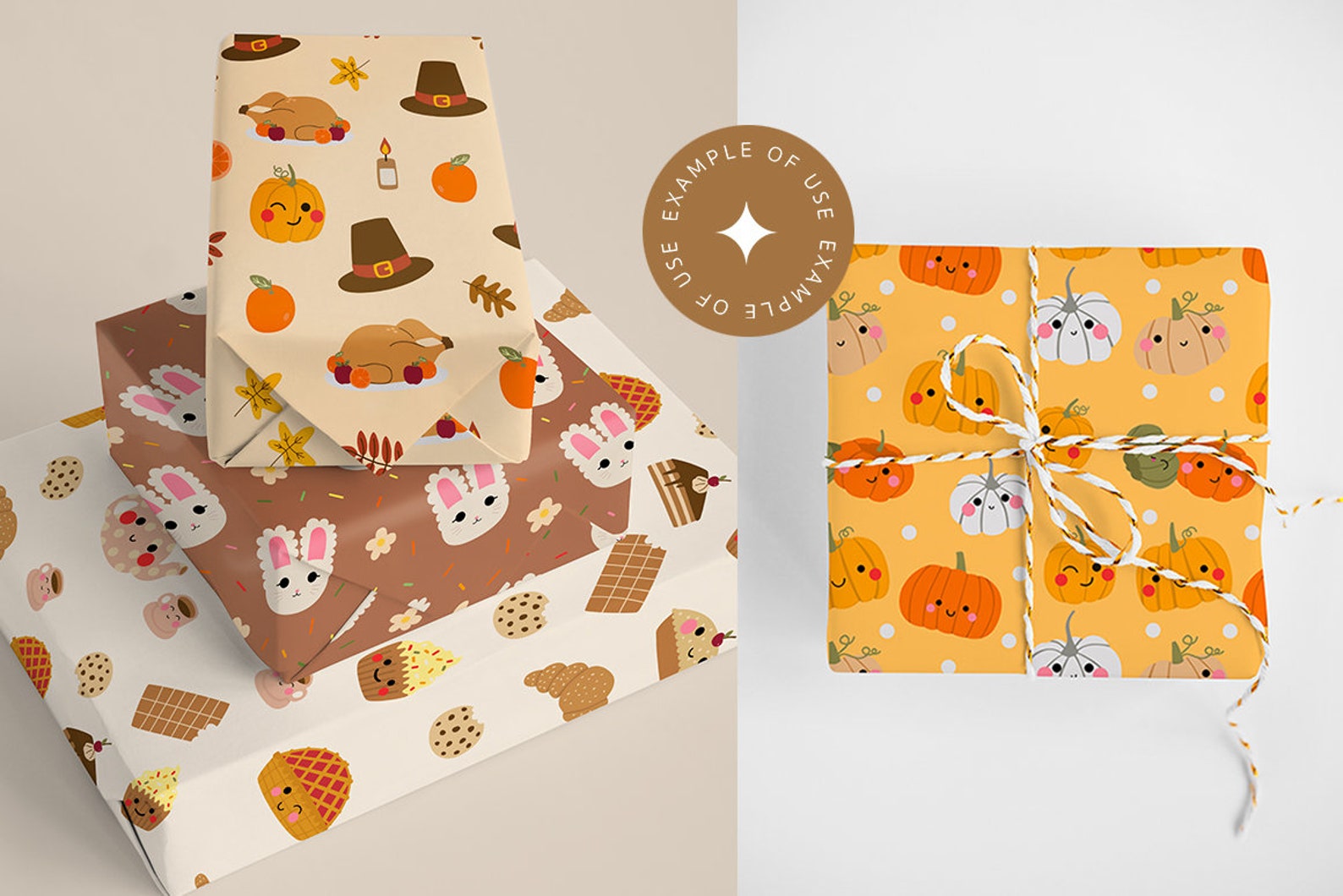 Autumn Clipart Kawaii Cozy Fall Postcard Set, Autumn Seamless Patterns ...