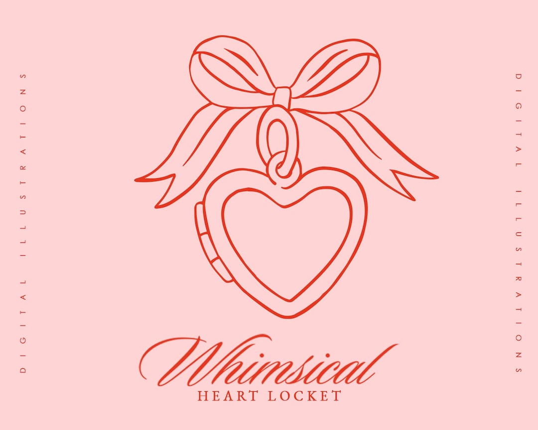Hand Drawn Heart Locket Clip Art SVG - Ribbon Bow Love Locket PNG ...