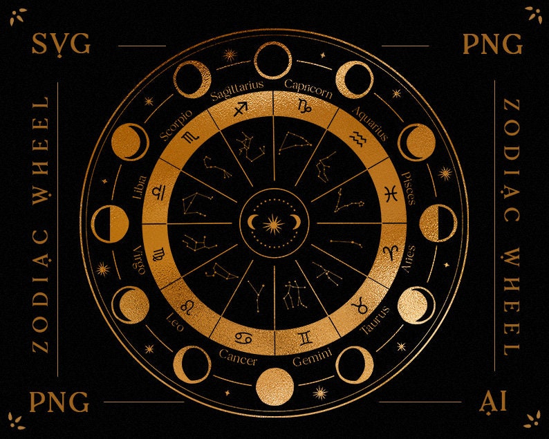 Zodiac SVG Astrology Wheel Constellations Clipart Wheel of | Etsy